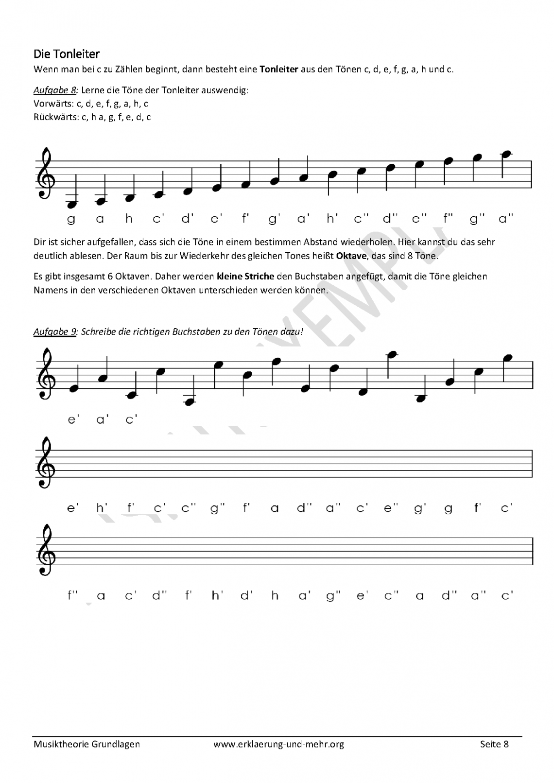 Komplettes Arbeitsheft zur Musiktheorie mit Lösungen (Teil 1)